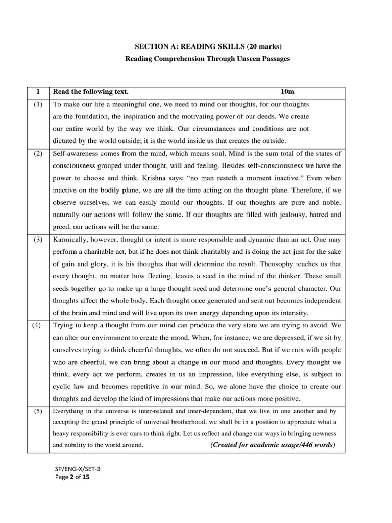 Sahodaya Class 10 Extract of English | PDF