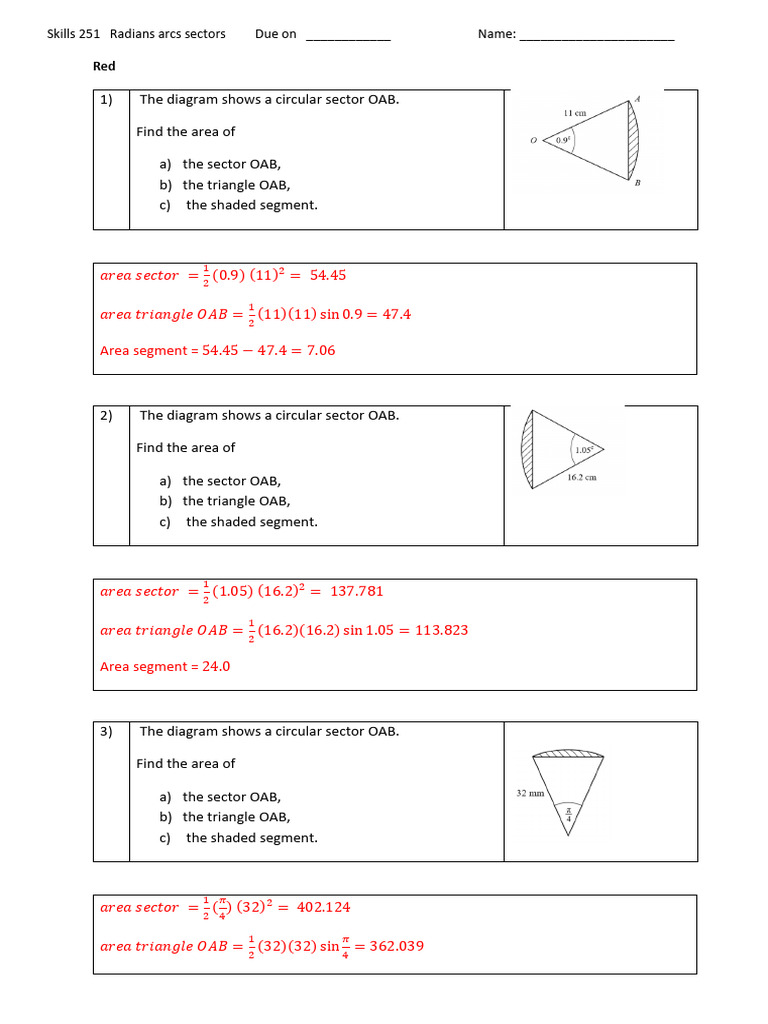 sk251 Radians Arcs Sectors Ms | PDF | Area | Circle