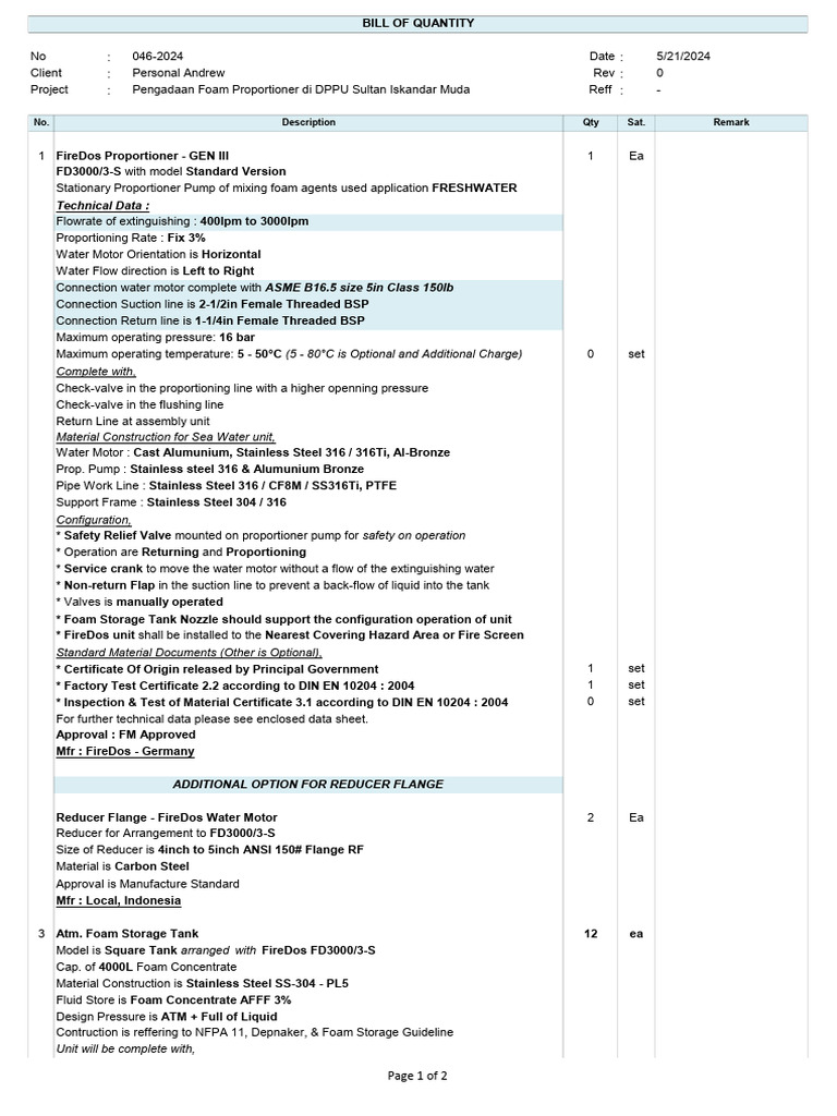 Reff Data Sheet Deskripsi - Dppu Sultan Iskandar Muda | PDF | Pump | Valve