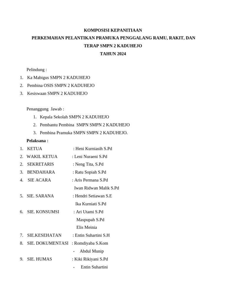Komposisi Panitia Pramuka 2024 | PDF