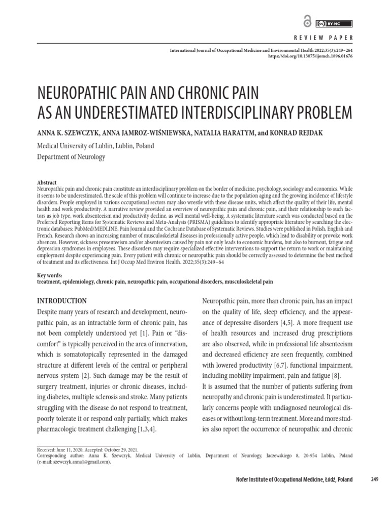 Neuropathic Pain and Chronic Pain As An Underestimated Interdisciplinary Problem | PDF ...