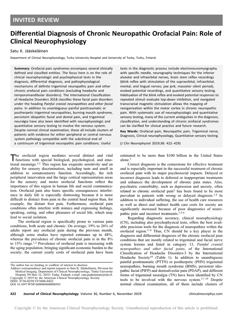 Differential Diagnosis of Chronic Neuropathic Orofacial Pain Role of ...
