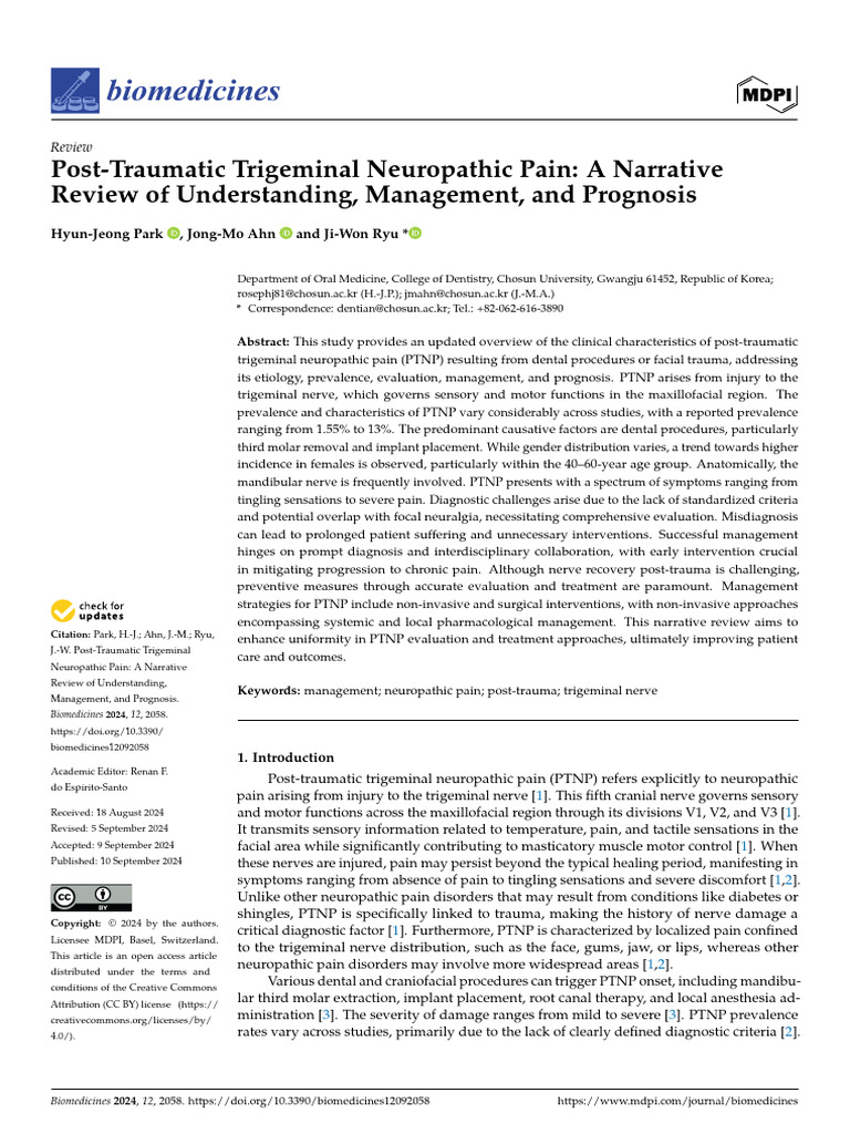 Post-Traumatic Trigeminal Neuropathic Pain A Narrative Review of ...