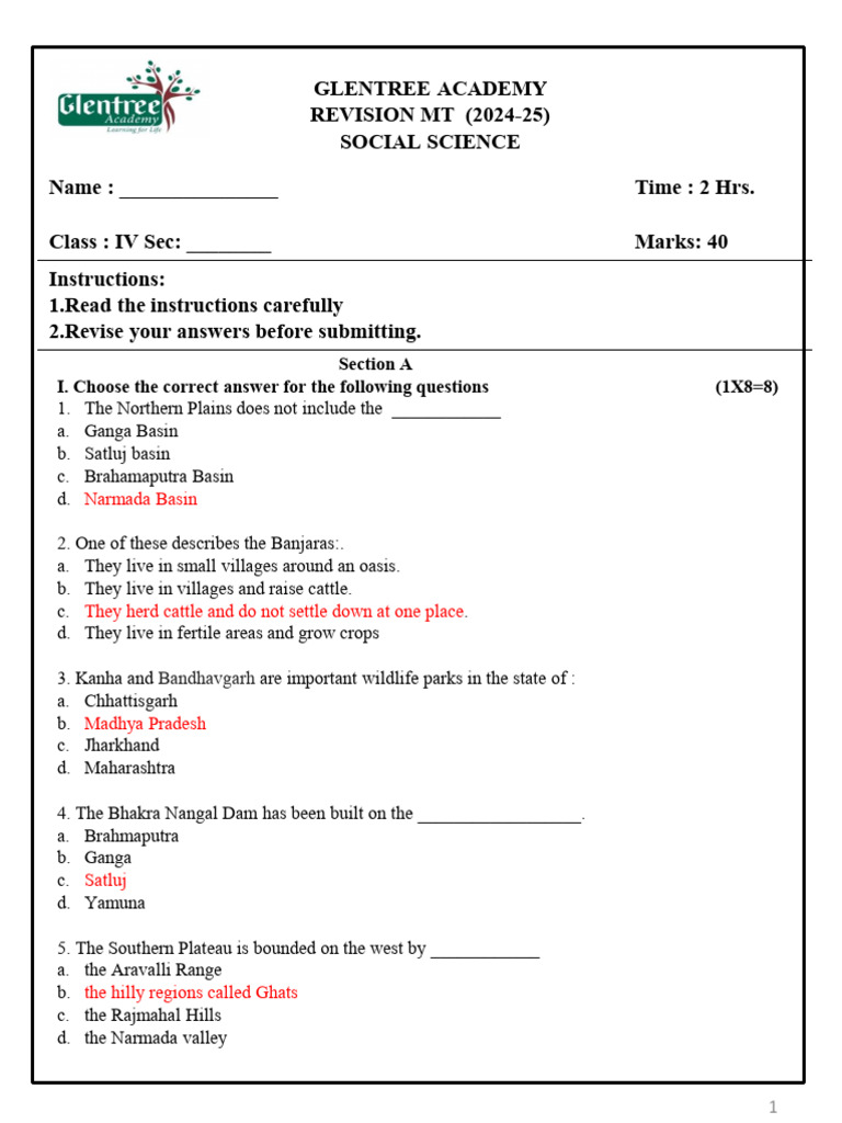 CL4 SSC MT1 RWS Ak2 2024 | PDF | Physical Geography | Earth Sciences