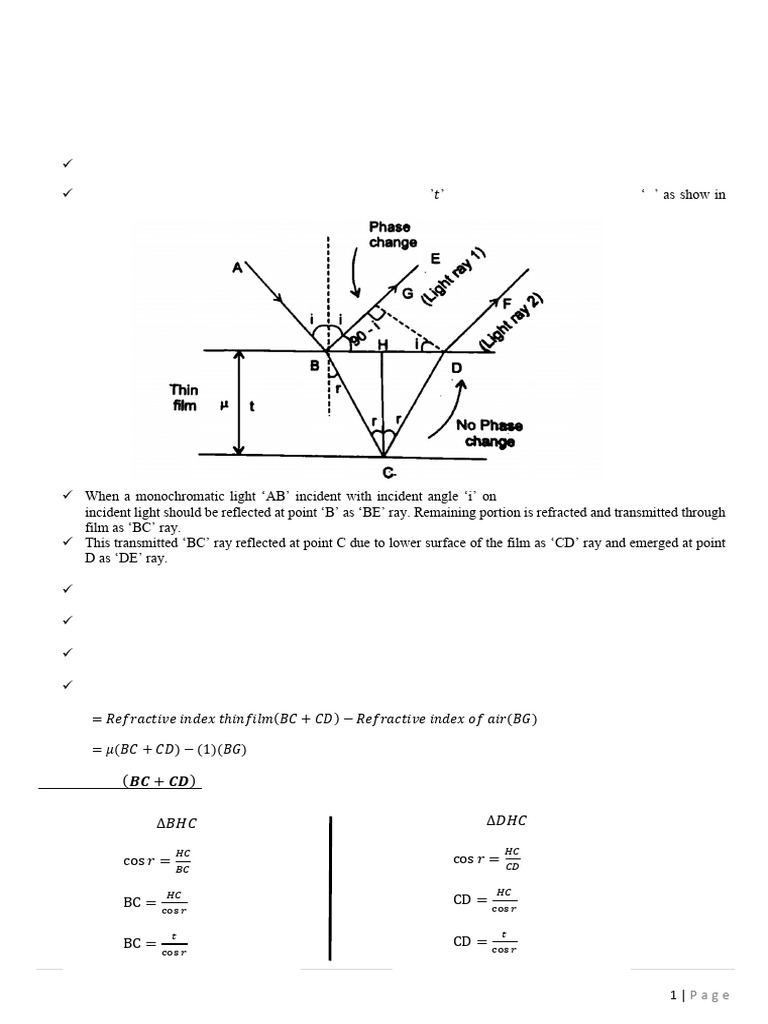 Interference in Thin Films Explained | PDF | Coherence (Physics) | Diffraction