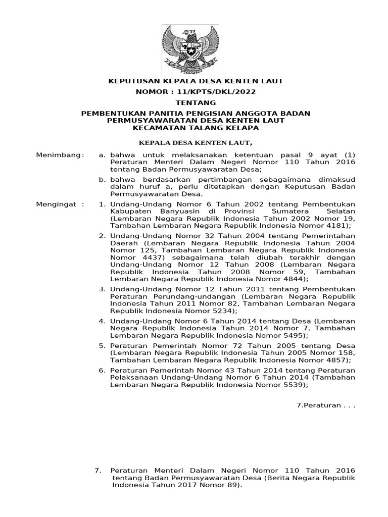 Contoh SK Pem Panitia Pilkades | PDF