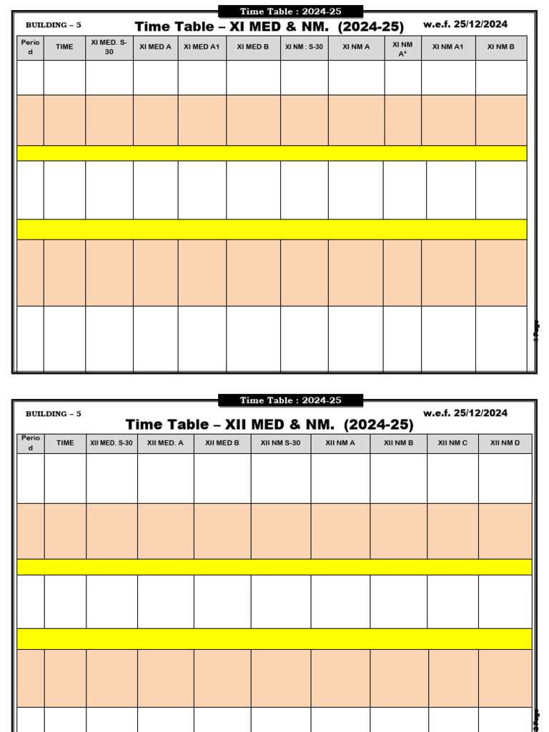2024-25 School Timetable for XI & XII | PDF