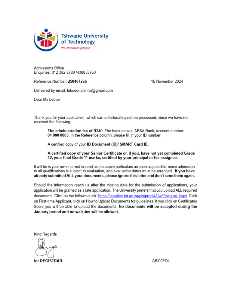 Admission Application Missing Documents | PDF