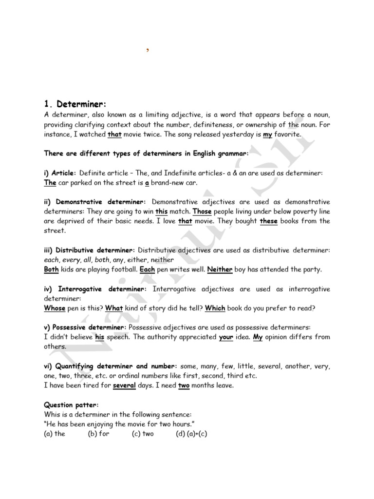 Class-9 (Determiner, Daggling Modifier, Parallelism, Inversion) | PDF ...