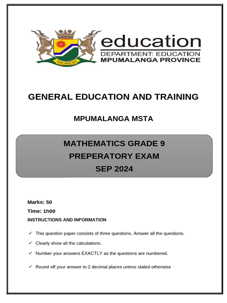 Grade 9 Math Exam Prep | PDF | Mathematics