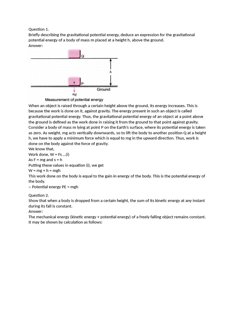 Work, Power, and Energy Numericals Class 9 | PDF | Potential Energy | Force