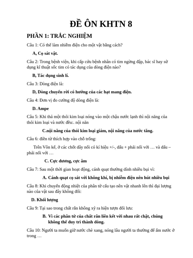 ĐỀ ÔN KHTN 8 | PDF