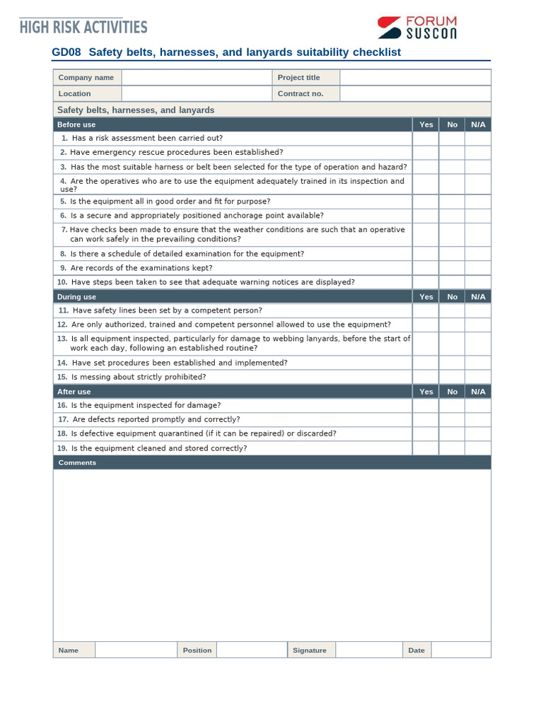 Safety Checklist for Harnesses & Lanyards | PDF