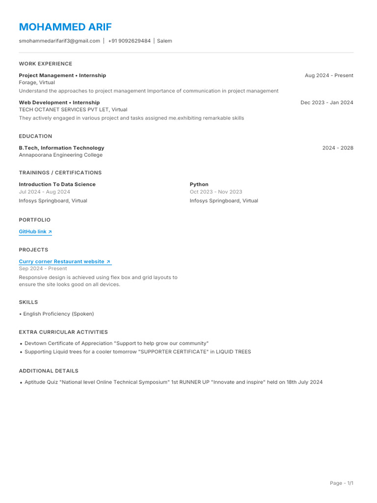 Mohammed Arif Resume | PDF