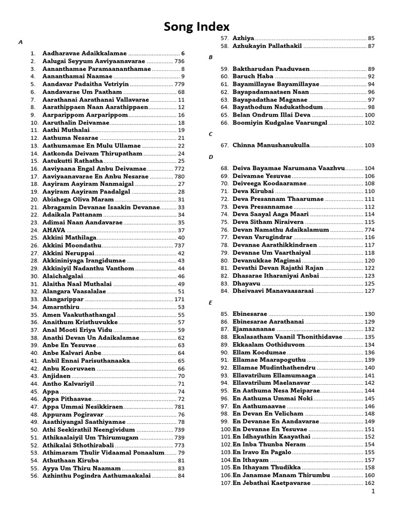 Comprehensive Tamil Song Index | PDF