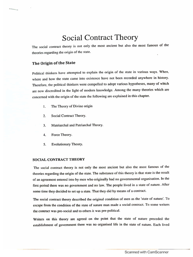 Unit 1 Social Contract Theory of State | PDF