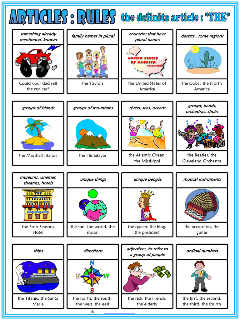 The Definite Article Rules Esl Classroom Poster For Kids | PDF