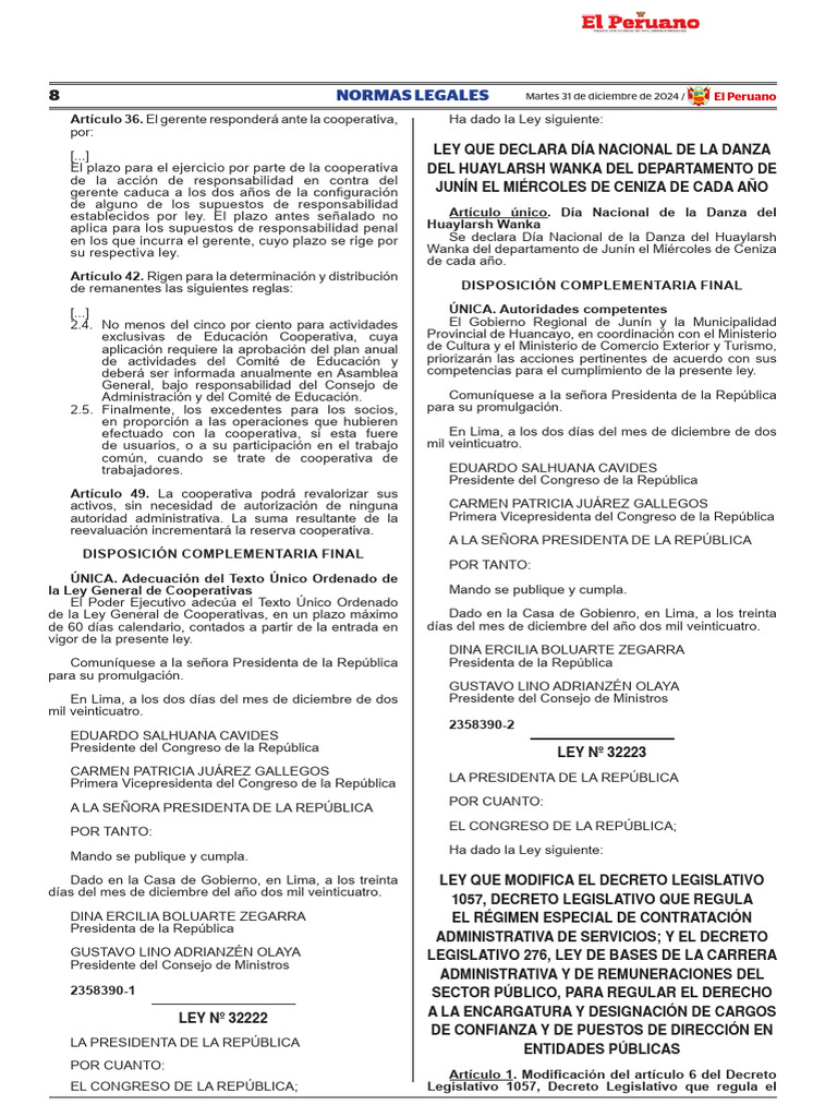 LEY Nº 32223 | PDF | Cooperativa | Perú