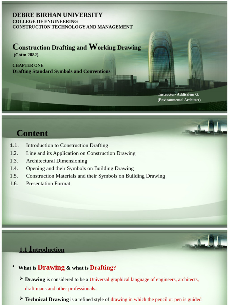 Construction Drafting and Working Drawing Chapter One | PDF | Technical Drawing | Door