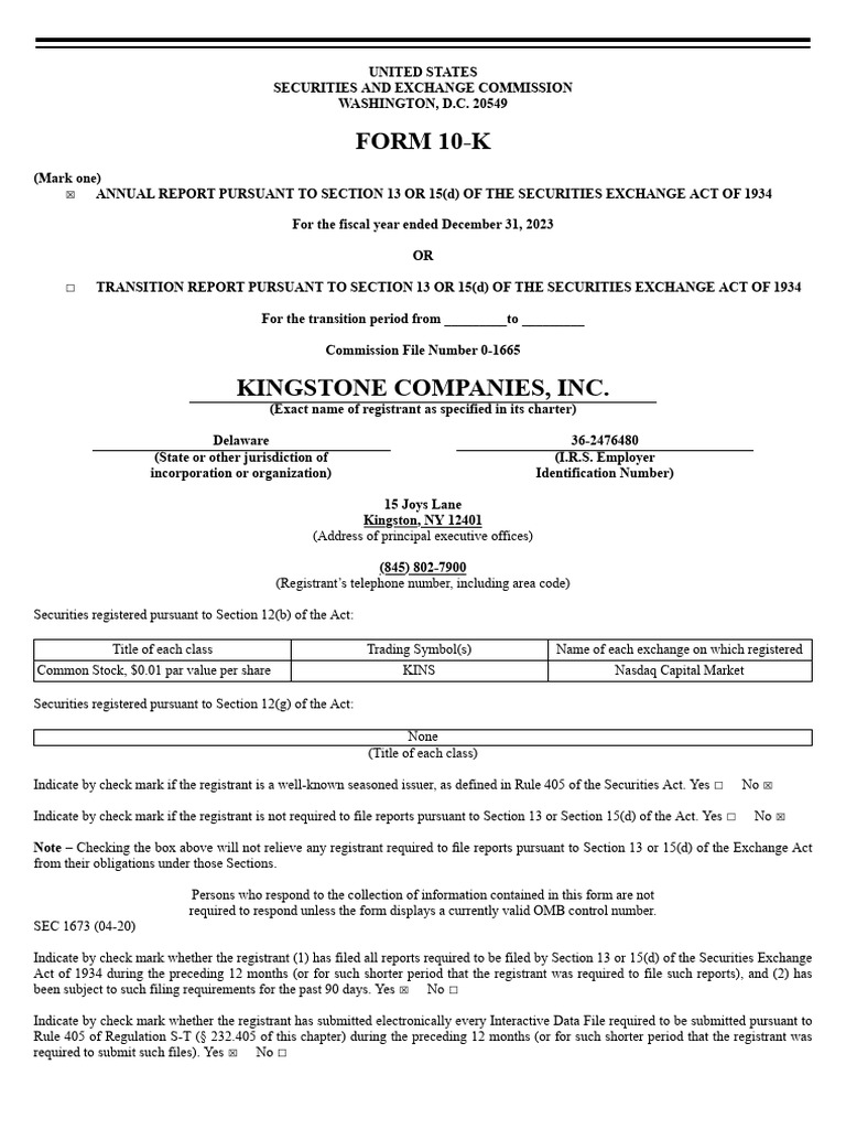 Kins 10k | PDF | Insurance | Reinsurance