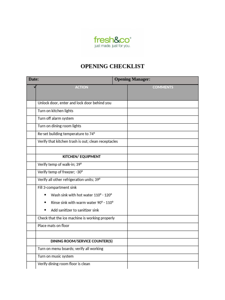 DO 1 - Opening Checklist | PDF