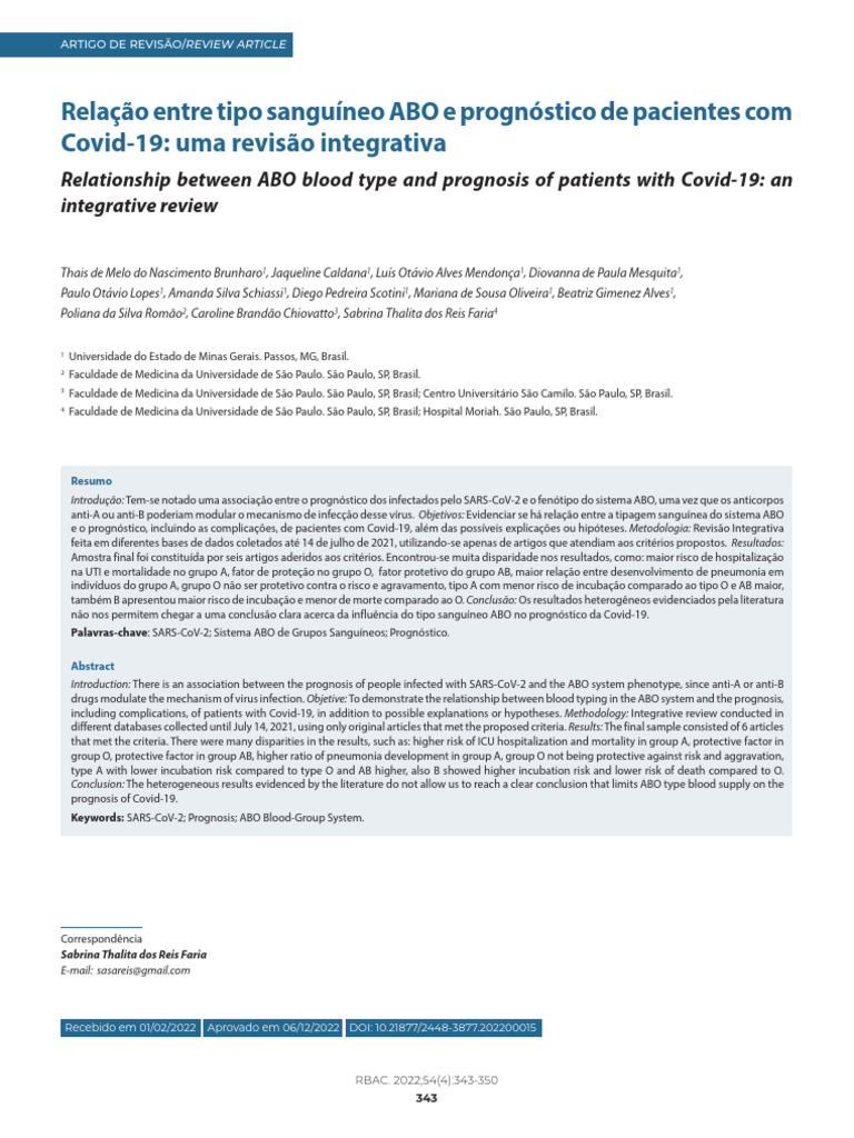 RBAC v54 4 2022 - Artigo01 1 | PDF | Tipo sanguíneo | Especialidades médicas