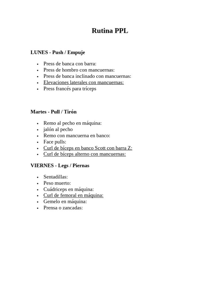 Rutina PPL | PDF