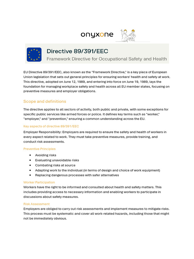 EU-Directive-89391EEC | PDF | Occupational Safety And Health | Risk