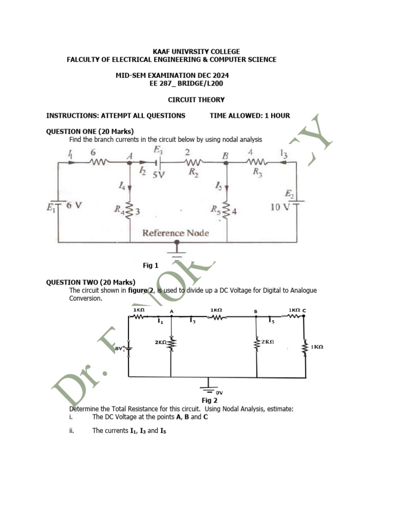Circuit Theory Exam Questions 2024 | PDF