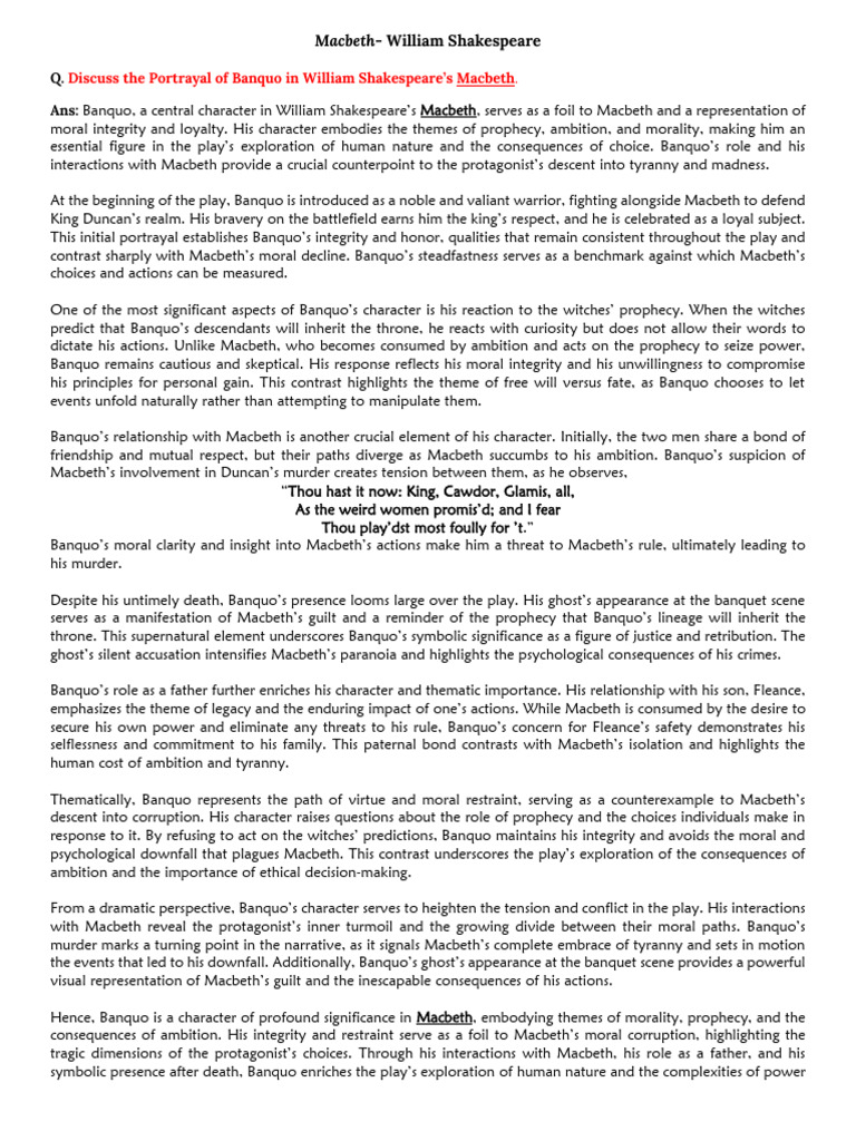 Banquo Character in Macbeth | PDF | Macbeth