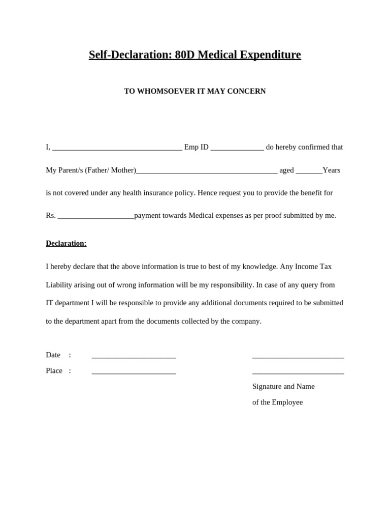 80D Medical Expenditure Self-Declaration | PDF