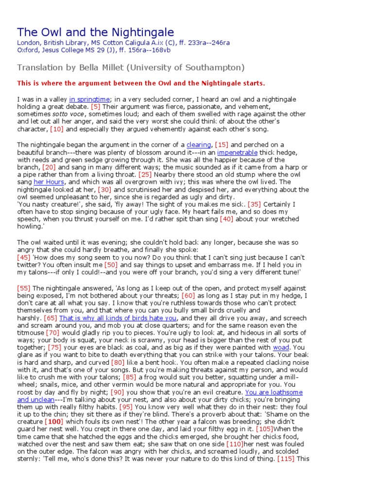 The Owl and the Nightingale (Text)[1] | Singing | Anger