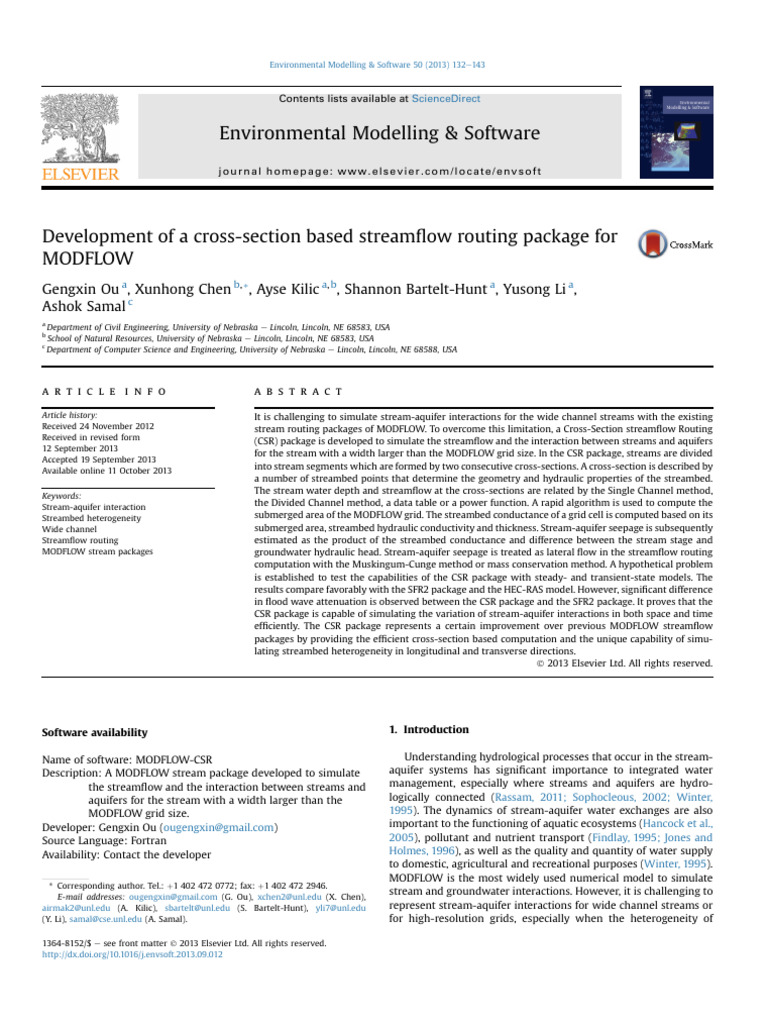 Ou Et Al. - 2013 - Development of A Cross-Section Based Streamflow | PDF | Aquifer | Water