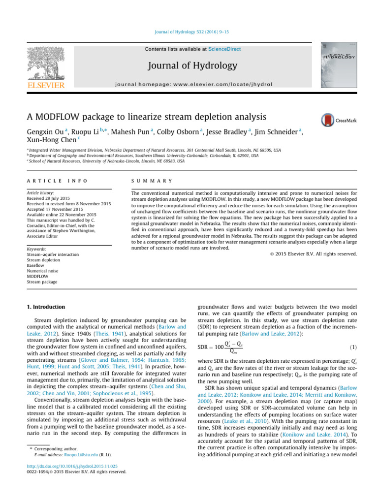 Ou Et Al. - 2016 - A MODFLOW Package To Linearize Stream Depletion An ...