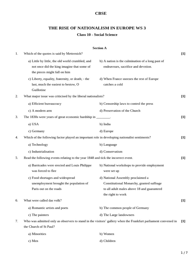 The Rise of Nationalism in Europe WS 3 (The Age of Revolutions 1830 - 1848) | PDF | Nationalism ...