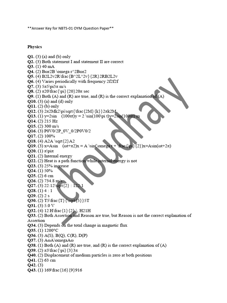 NBTS 01 Official Answer Key | PDF | Cellular Respiration | Metabolism