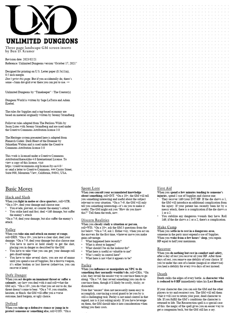 UD 3page Wide GM Screen Inserts - Kramer | PDF