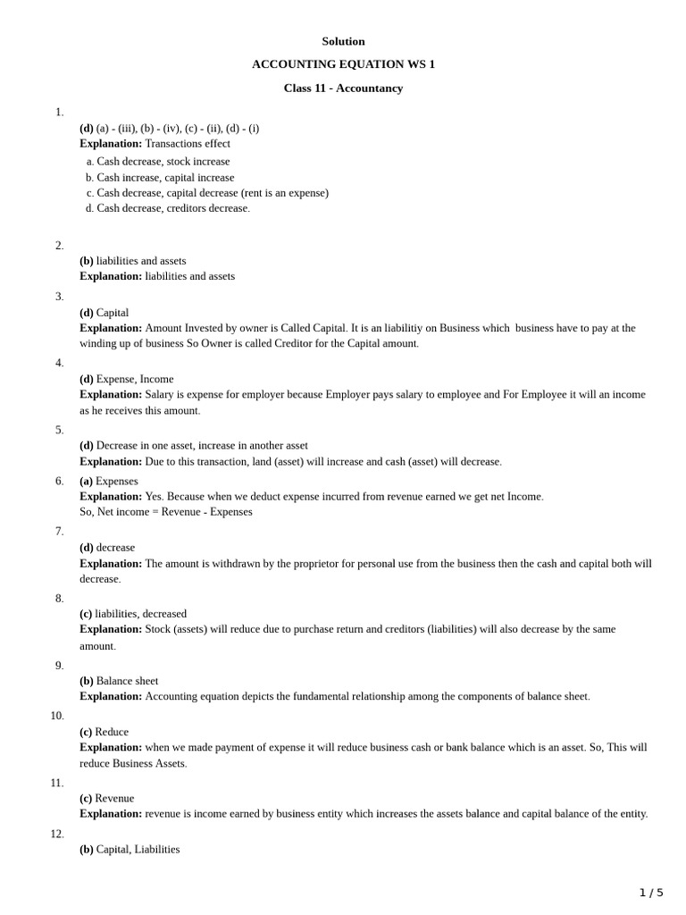 Accounting Equation WS 1 | PDF | Debits And Credits | Liability ...