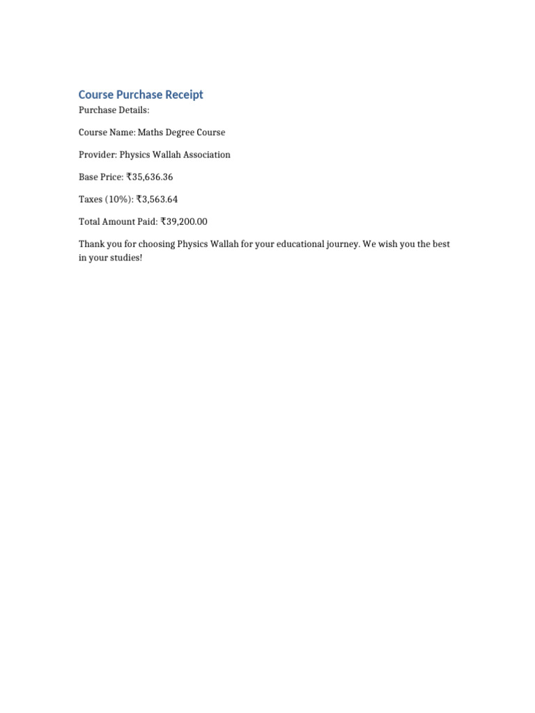 Maths Degree Course Receipt | PDF