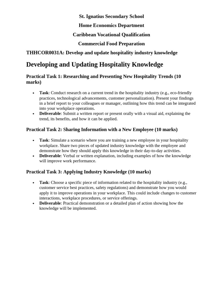 Developing and Updating Hospitality Knowledge | PDF