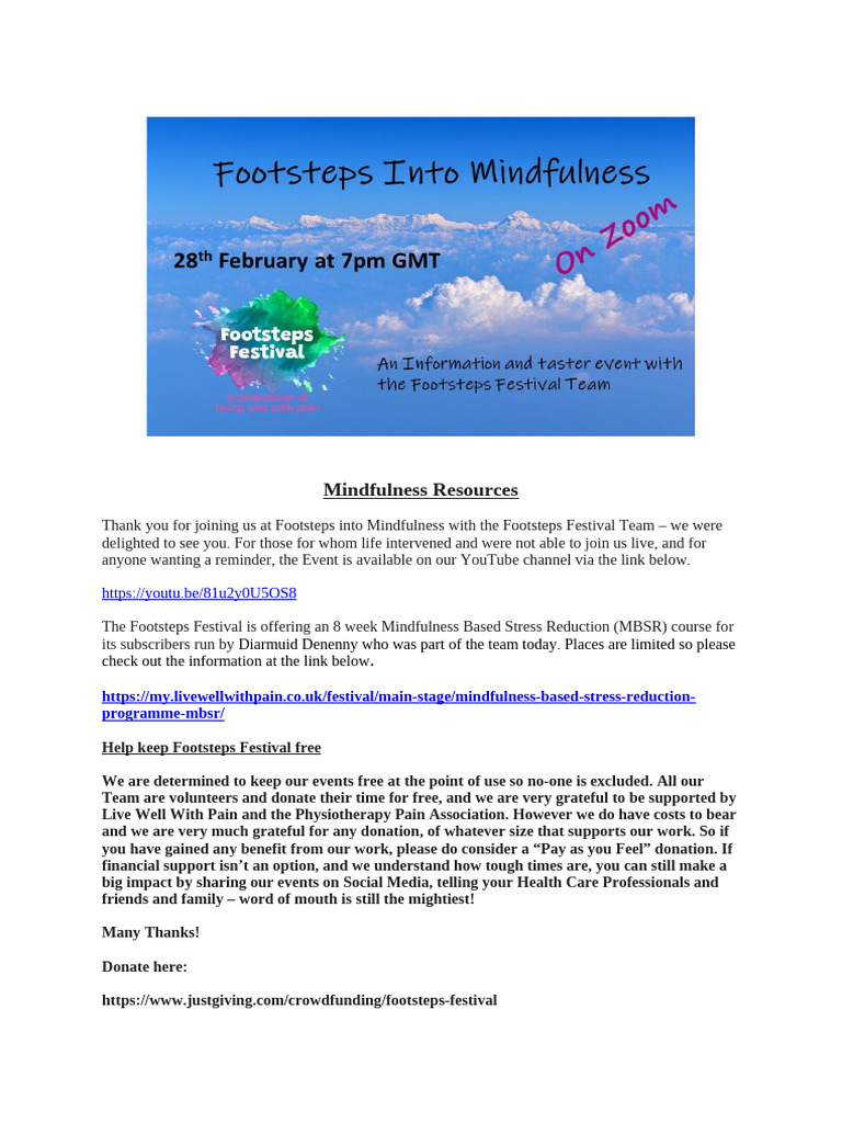 Mindfulness Resources Footsteps Festival | PDF | Mindfulness | Meditation
