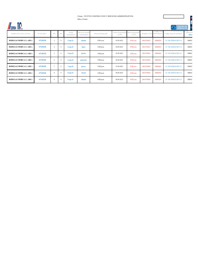 Programación de Entregas de Obra | PDF