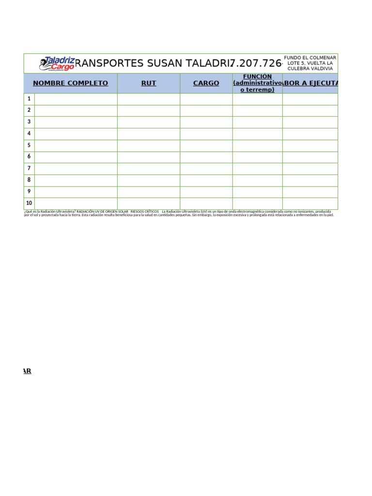 LISTADO PROGRAMA RADIACION UV | PDF