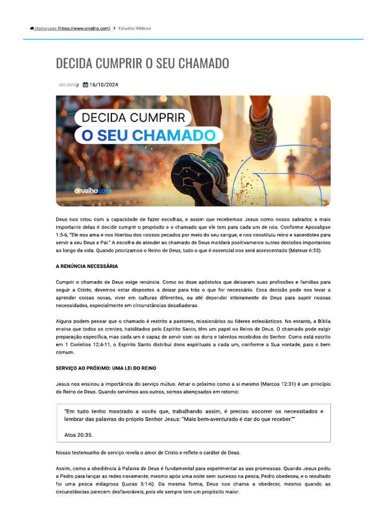 Obediencia Ao Chamado | PDF