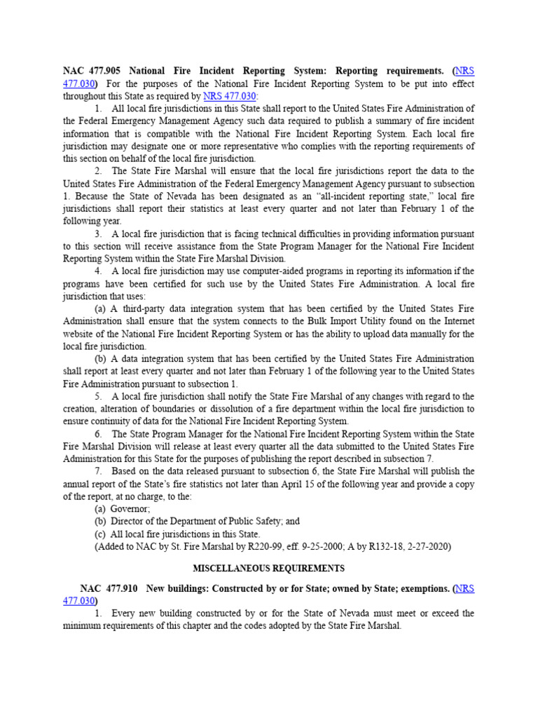 Nevada Fire Incident Reporting Rules | PDF | Safety