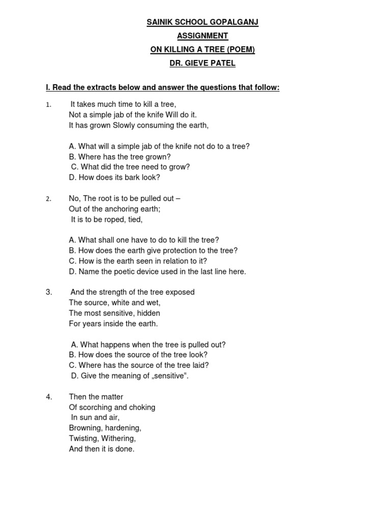 CH8 ASSIGNMENT POEM | PDF | Trees | Poetry