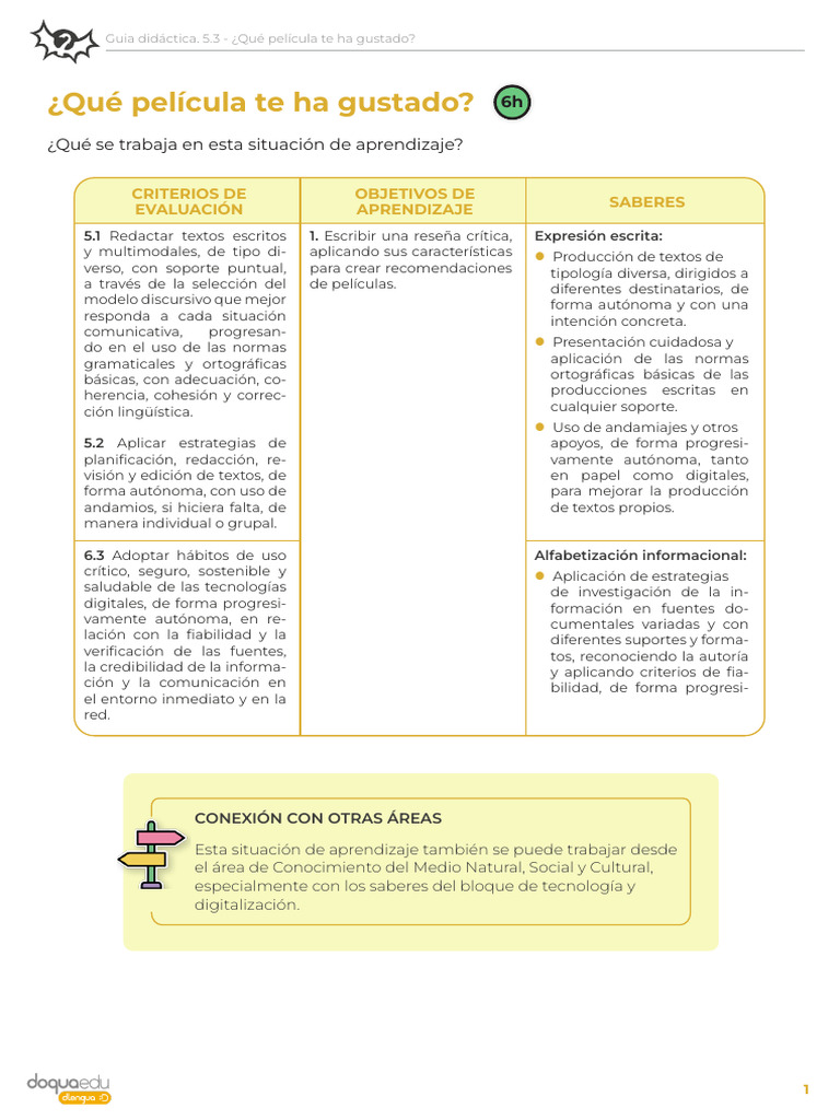 Guía Didáctica - (SA3) ¿Qué Película Te Ha Gustado | PDF | Evaluación ...