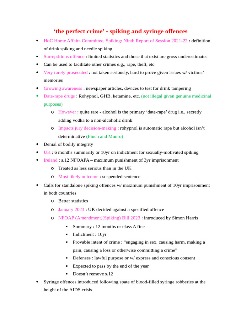 The Perfect Crime' - Spiking and Syringe Offences | PDF