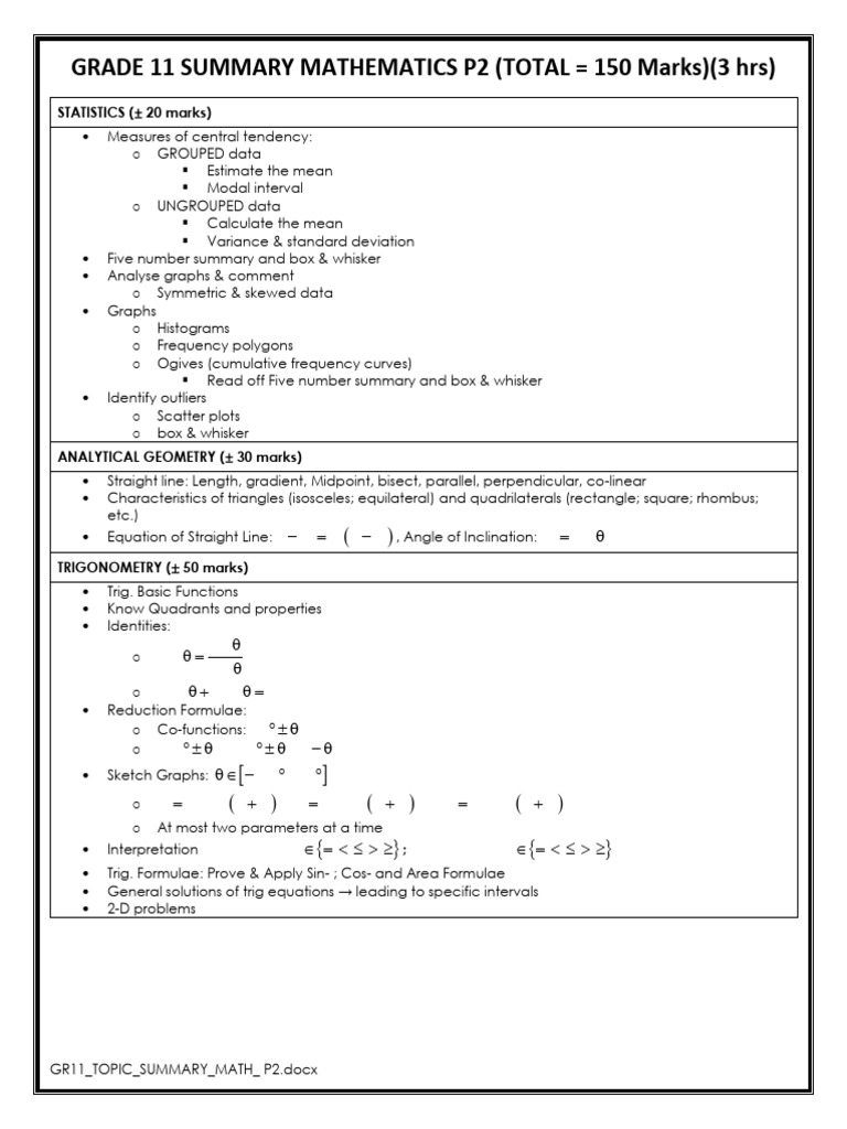 GR11 - Topic - Summary - Math - P2 | PDF | Triangle | Euclid