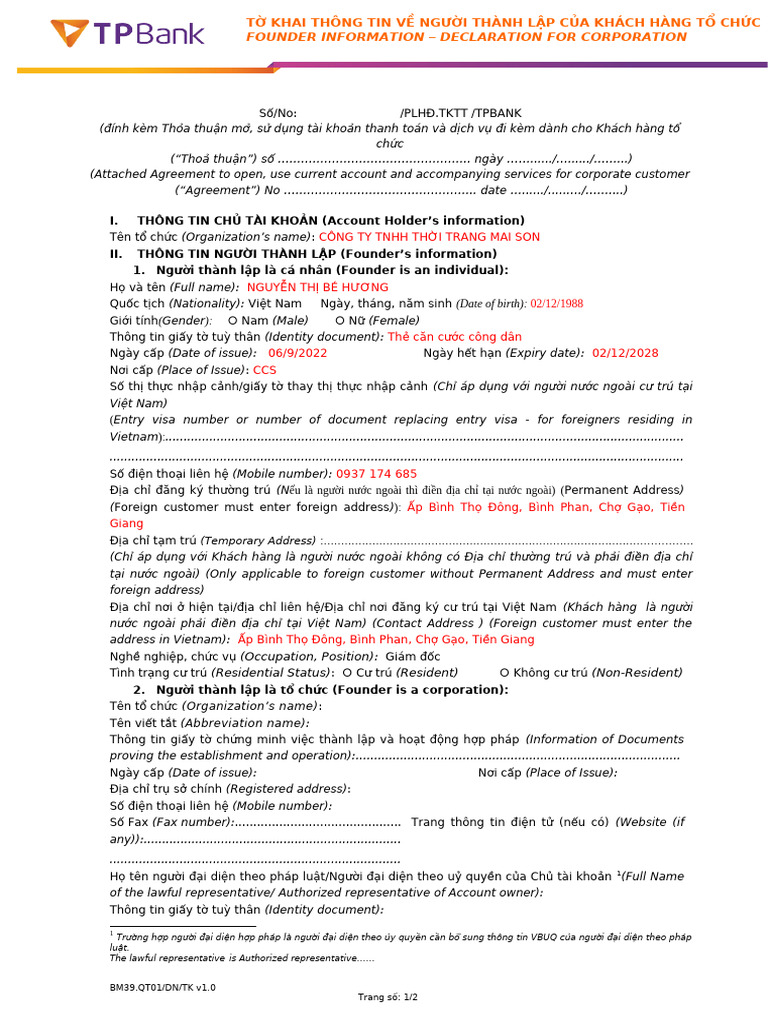 6. TO KHAI TT NG THANH LAP | PDF